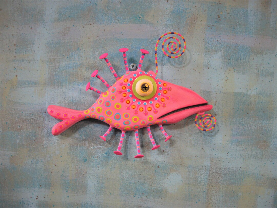 Whimsical Fish Art, MADE to ORDER, Pink Sardine, Fish Wall Art, Fish ...