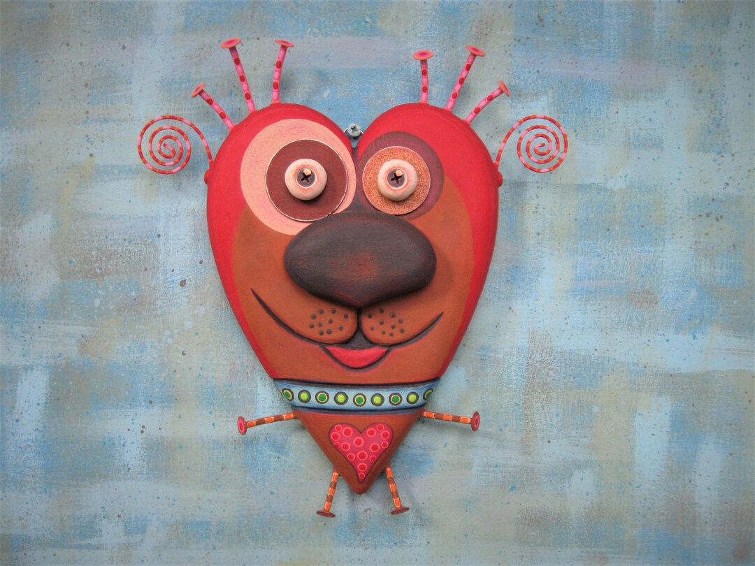 Puppy Love, Heart Wall Art, Puppy Wall Art, Heart Carving, Found Object ...