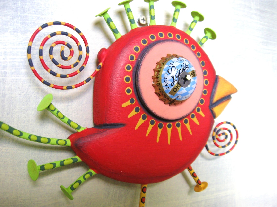 Bird Wall Art, MADE to ORDER, Strawberry Canary, Found Object Bird ...