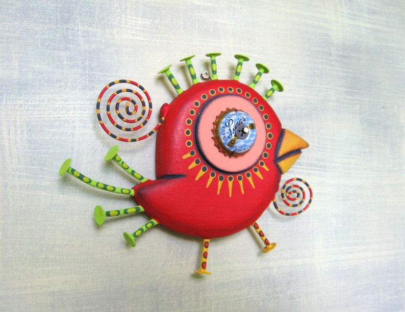 Bird Wall Art, MADE to ORDER, Strawberry Canary, Found Object Bird ...