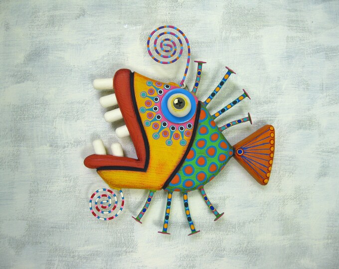 Gabby Guppy, Fish Wall Art, Found Object Fish Sculpture, Whimsical Fish ...