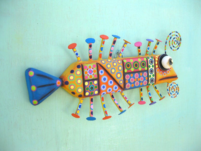 Handmade Fish Wall Art, 'artsy Sardine', Found Object Sculpture, Wood ...