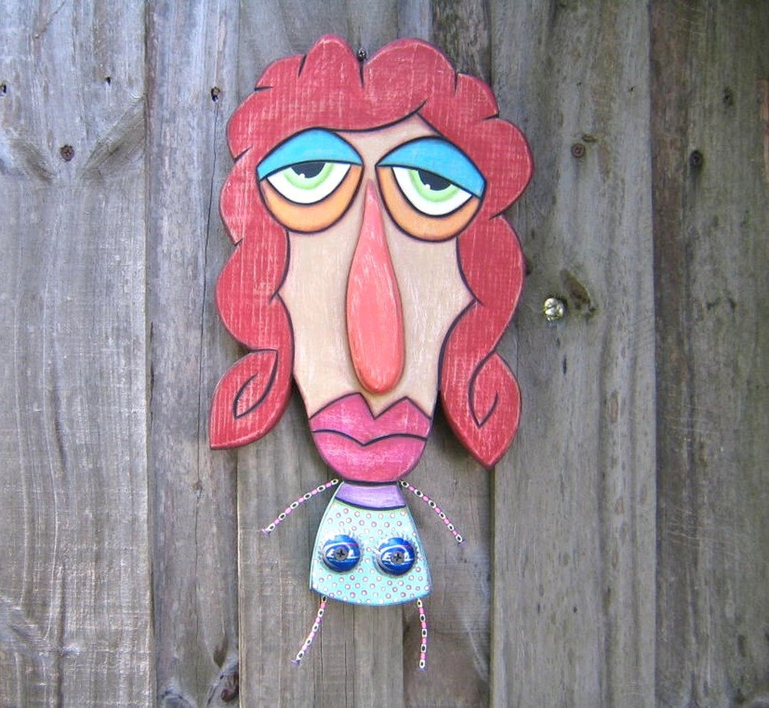 Whimsical Wood Carving, 'ginger', Handcrafted Found Object Wall ...