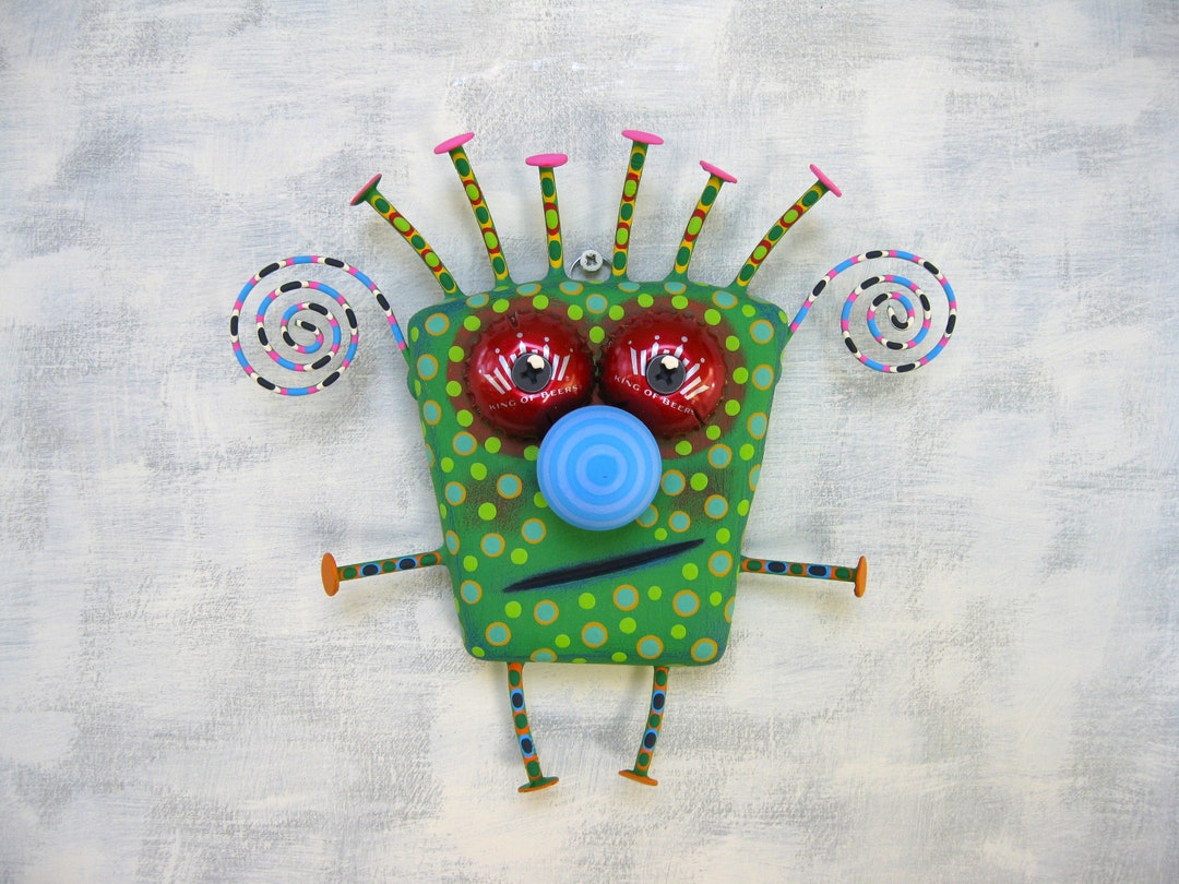 Little Green Hug, Whimsical Wall Art, Found Object Wall Sculpture ...