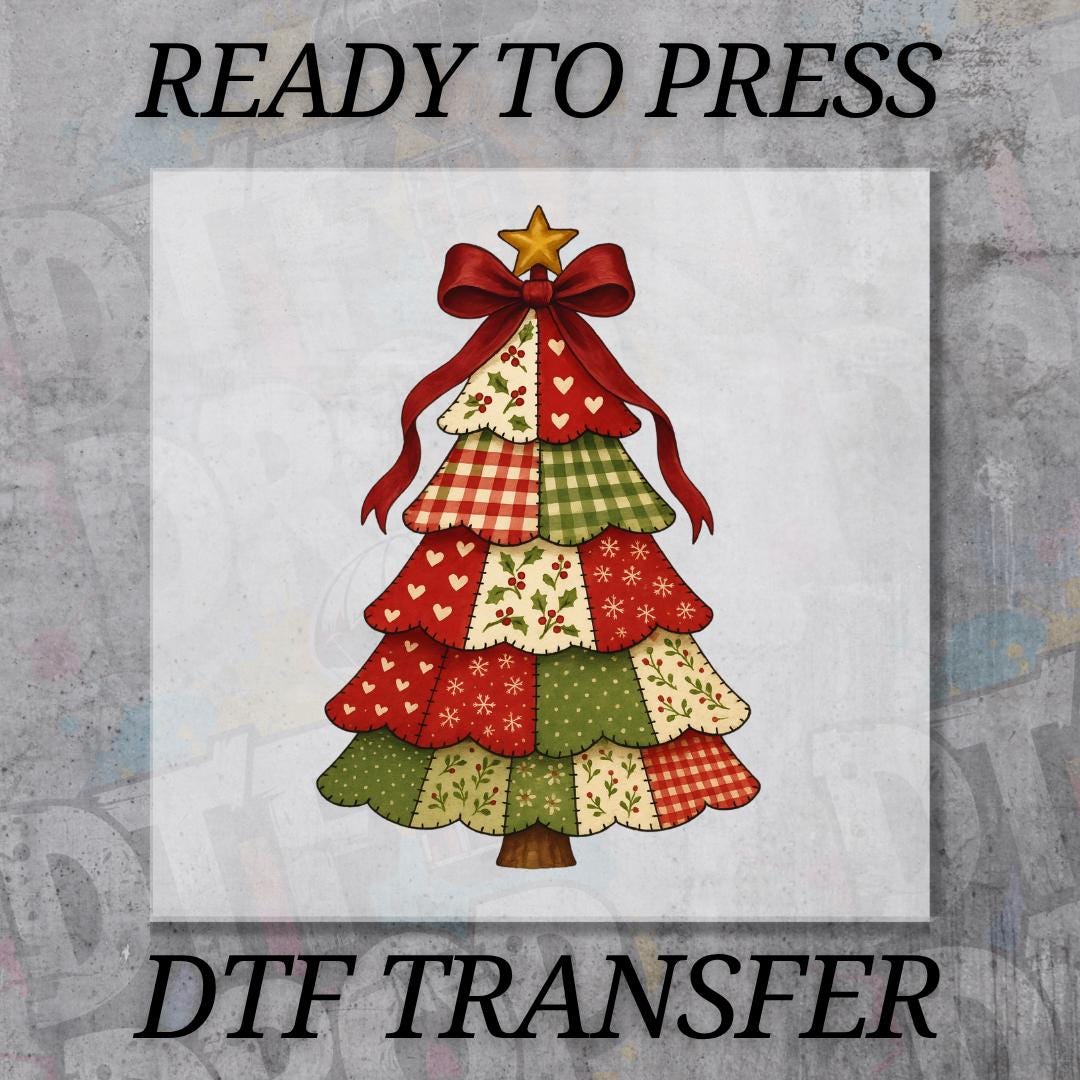 Patchwork Christmas Tree DTF Transfer, Ready to Press Coquette Holiday ...