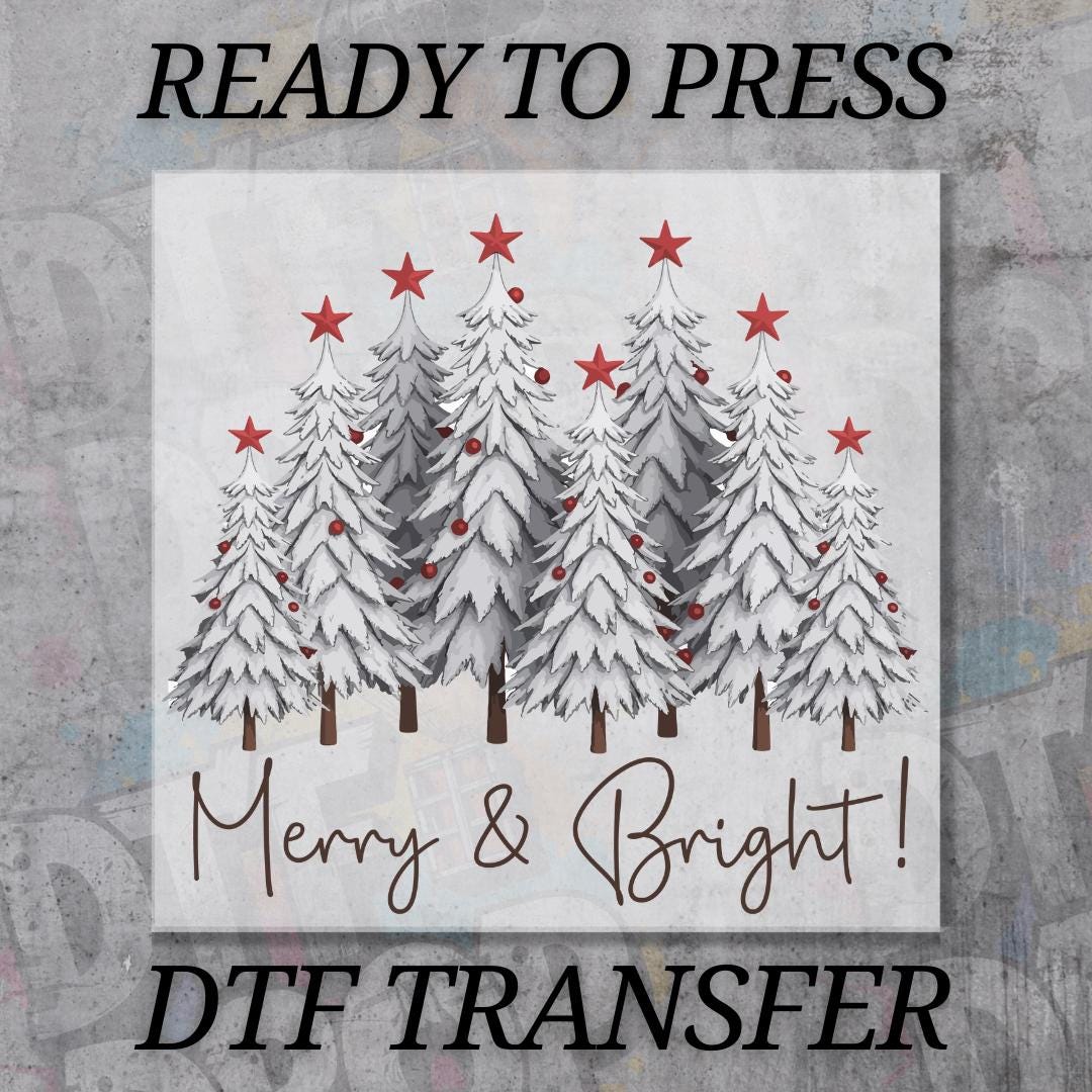 Snowy Trees DTF Transfer, Ready to Press Merry Christmas Winter Design ...