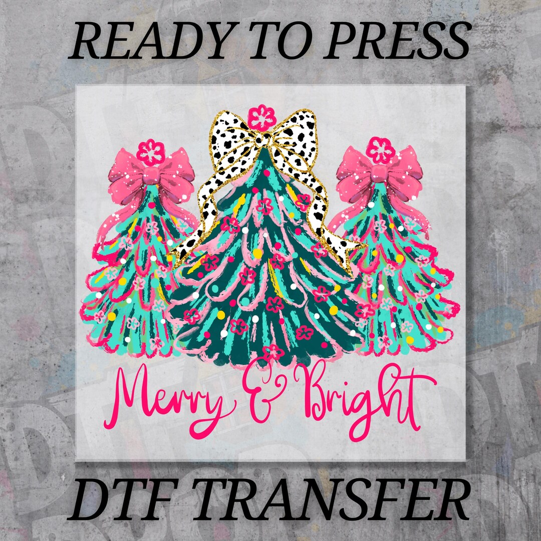 Christmas Tree Bow DTF Transfer, Watercolor Glitter Design, Ready to ...