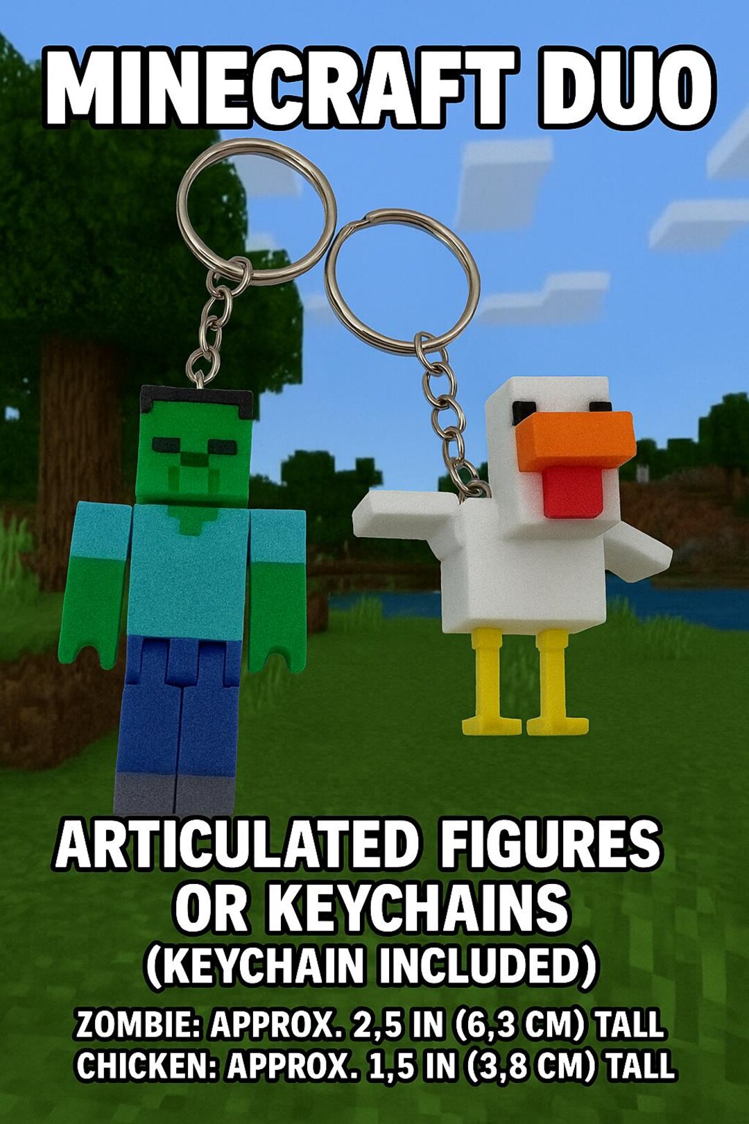 3D Minecraft Duo – Articulated Figures or Keychains (keychain Included ...