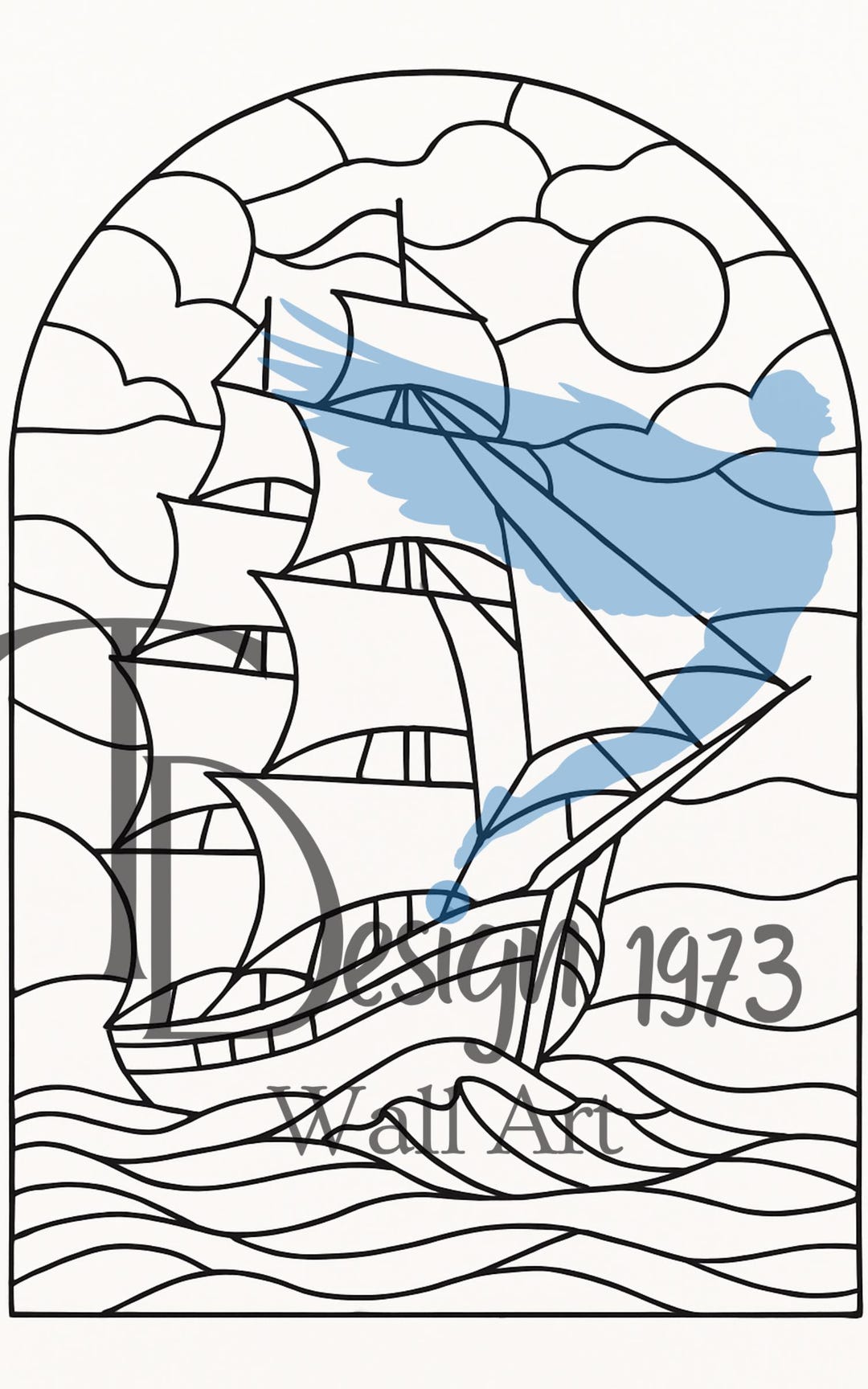 Sailing Ship Stained Glass Pattern | Nautical DIY Template | Ocean ...