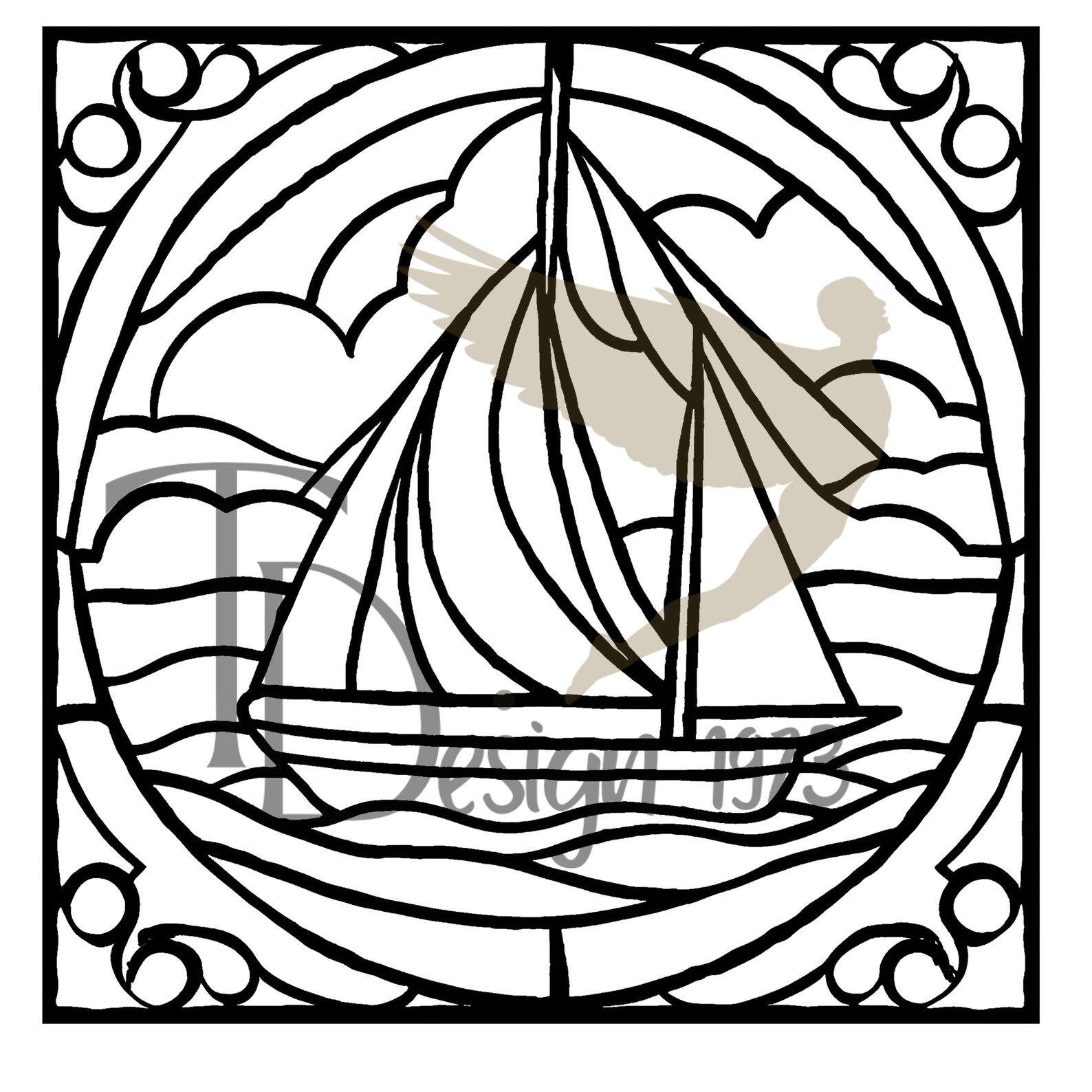 Digital Nautical Stained Glass Pattern | Sailboat Design Sea Theme DIY ...