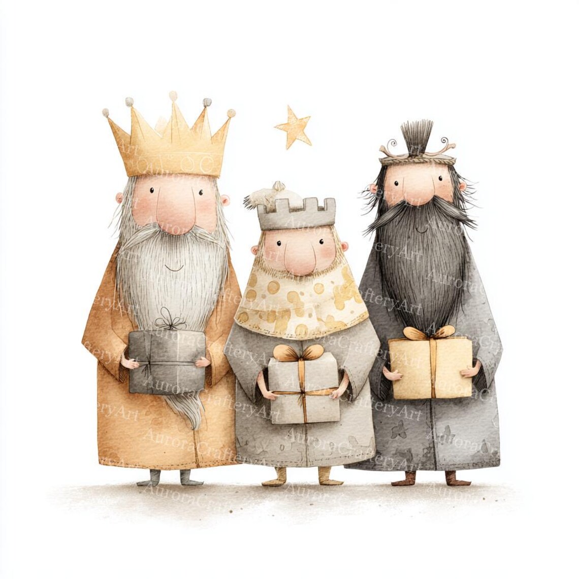 11 Three Kings With Gift Clipart, Christmas Ornament, Christmas Card, Printable Watercolor, Jpgs ...