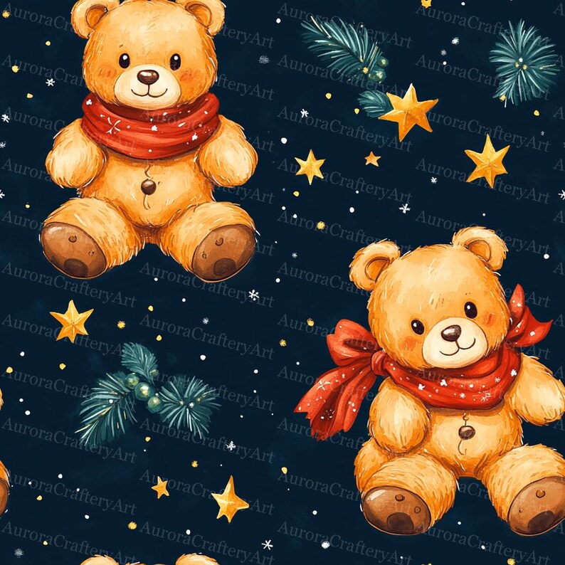 11 Christmas Teddy Bears Seamless Pattern, Teddy Bears, Printable ...