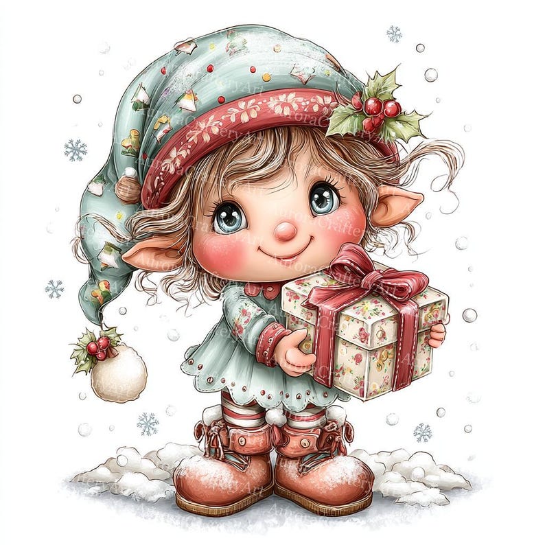 28 Christmas Elf Clipart,holiday Gifts, Festive Elf, Santa Helper ...