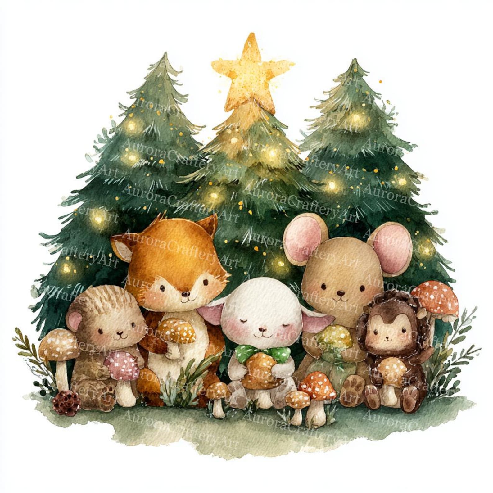13 Woodland Christmas Clipart, Festive Animals, Holiday Graphics ...
