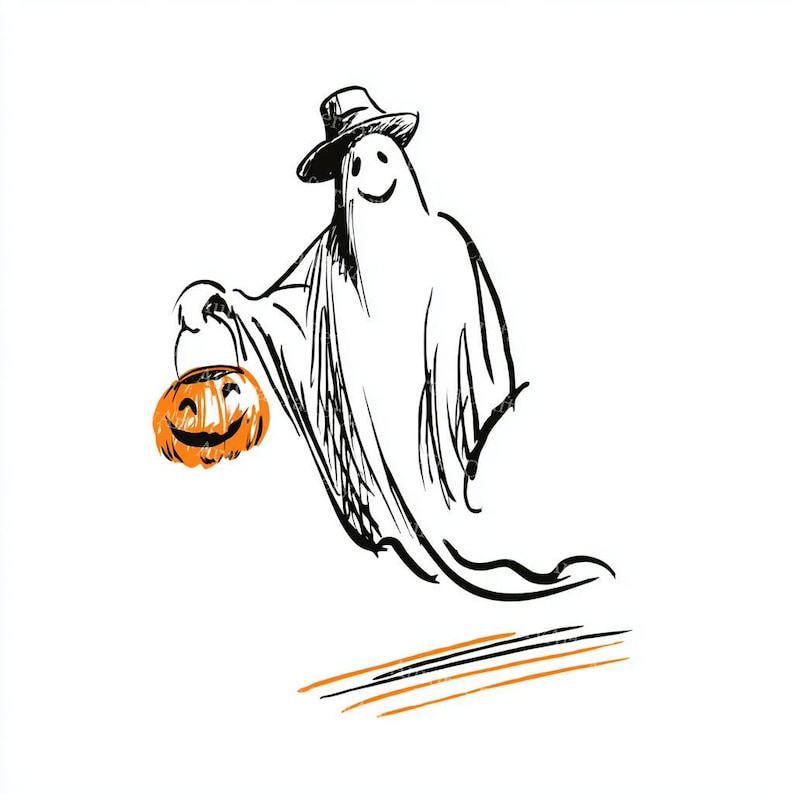 20 Ghost Line Art, Cute Halloween Clipart, Pumpkin, Printable ...