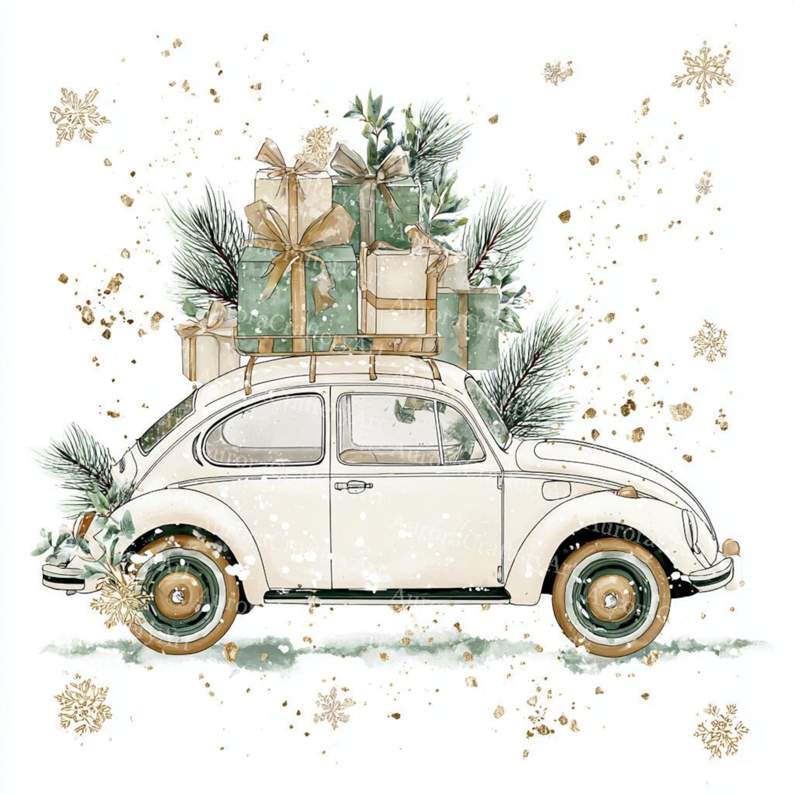 28 Christmas Car Clipart, Vinrage Retro Car, Santa, Sublimation ...