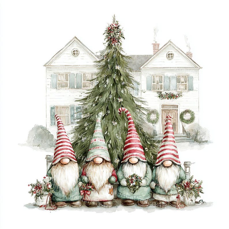 18 Christmas Gnomes Clipart, Christmas Card, Cute Christmas Clipart ...