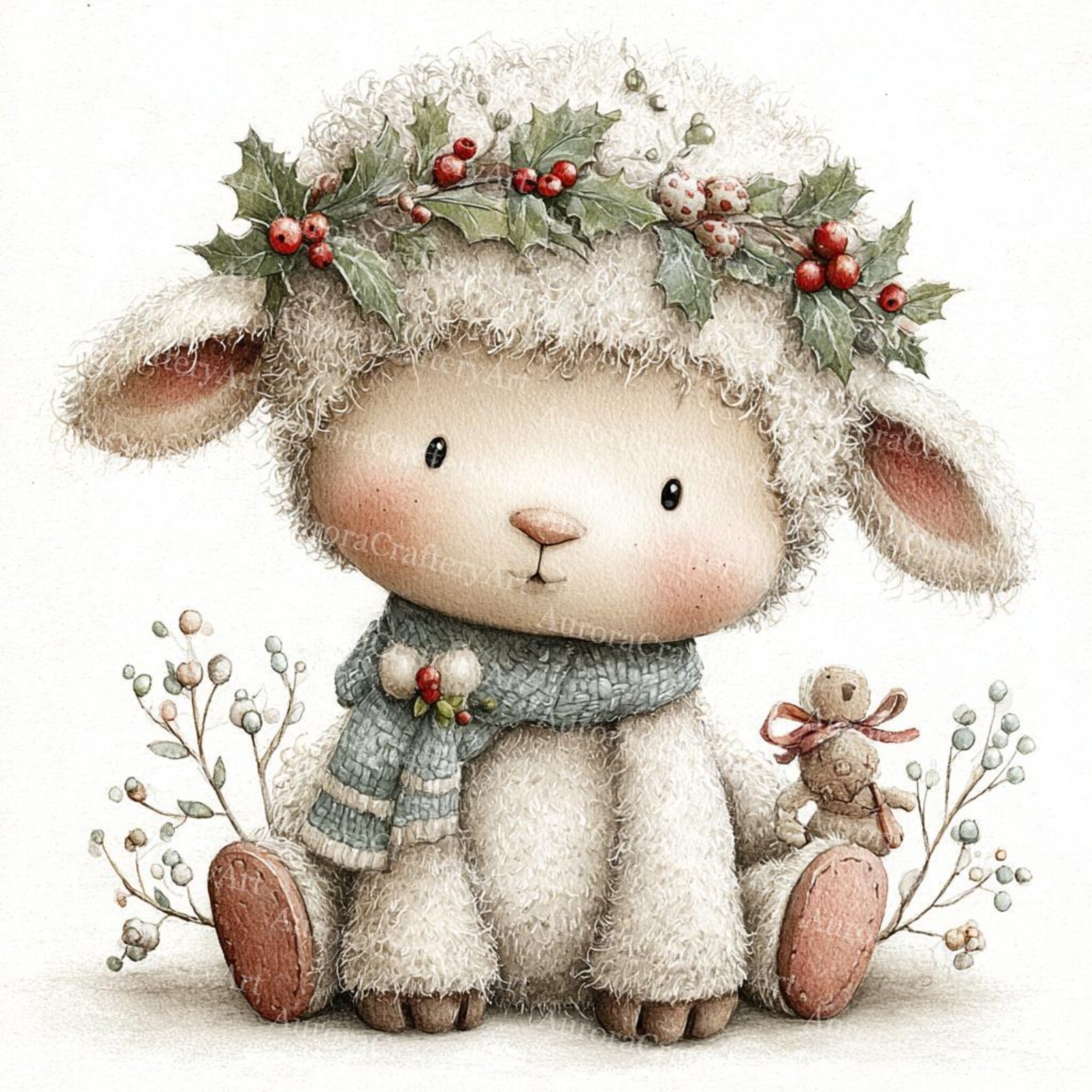 17 Cute Christmas Sheep Clipart, Holiday Lamb, Christmas Card ...