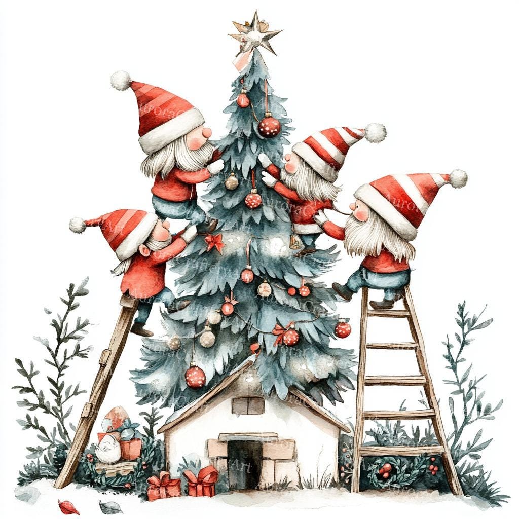 18 Christmas Gnomes Clipart, Christmas Card, Cute Christmas Clipart ...