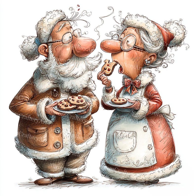 21 Christmas Couple Clipart, Santa and Mrs Claus, Holiday Cards, Winter ...