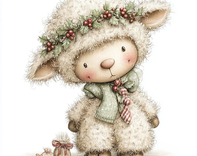 21 Cute Christmas Lamb Clipart, Sheep Clipart, Christmas Card,printable ...