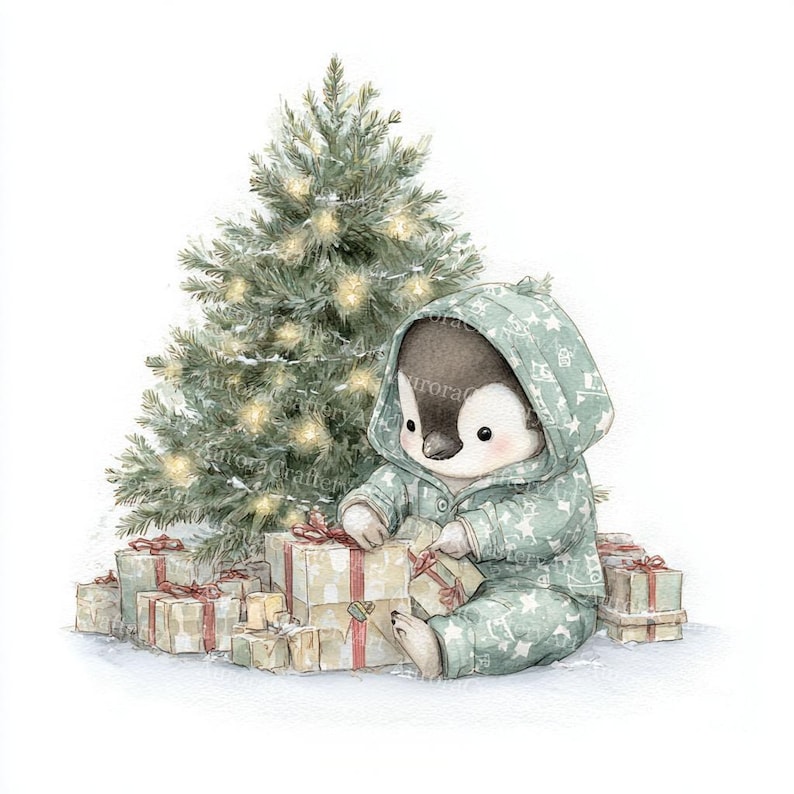 14 Watercolor Penguin Clipart: Christmas Holiday JPG Images (digital ...