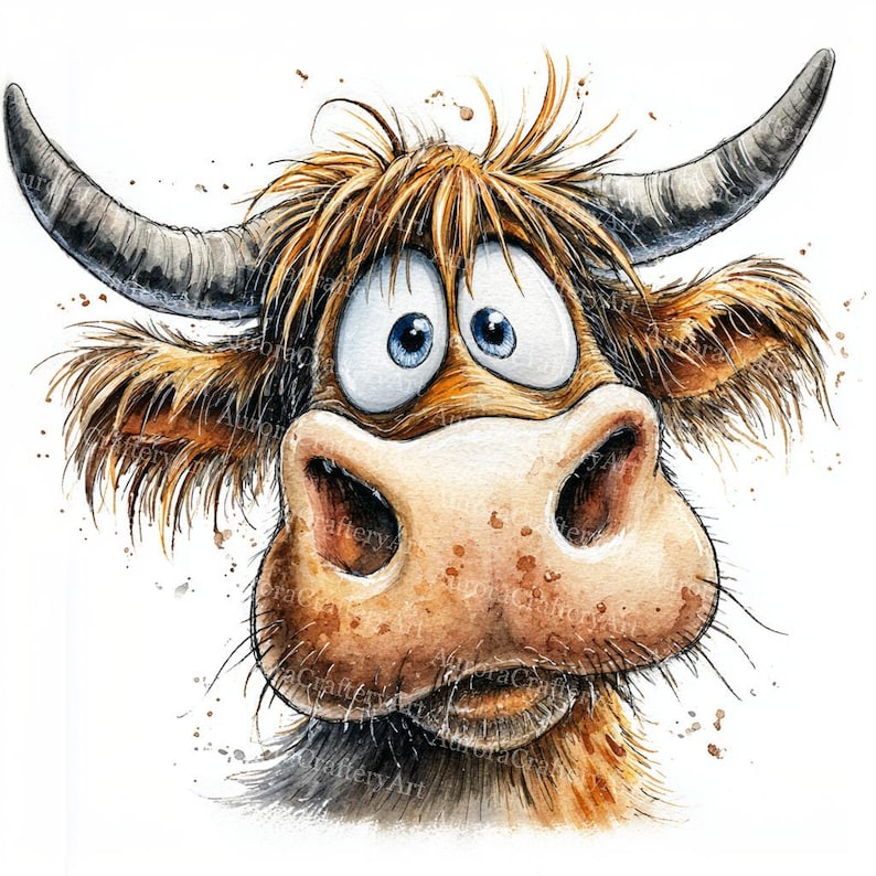 14 Quirky Highland Cow Clipart, Farm Cow Clipart, Funny Cow, Printable ...
