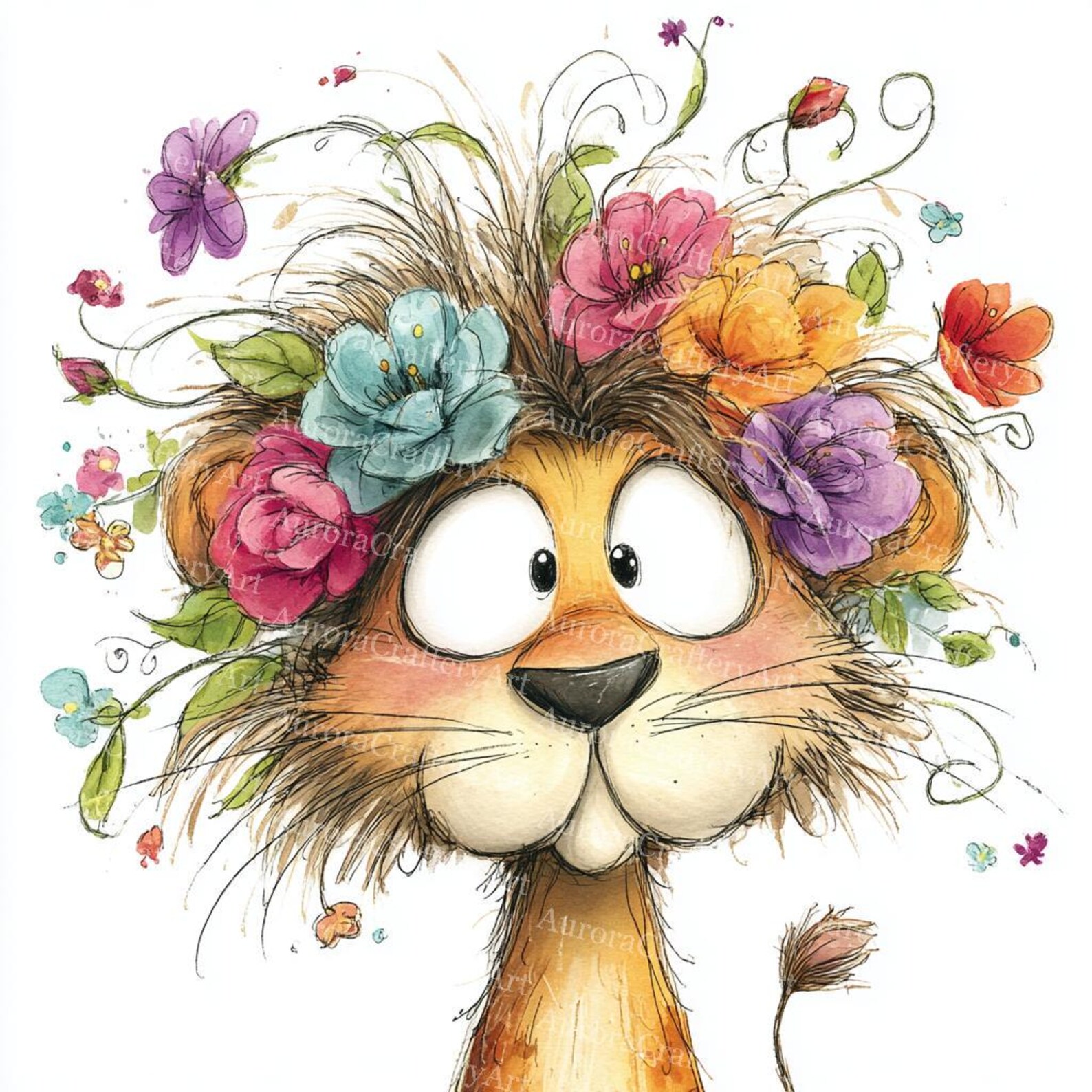 20 Quirky Lion Clipart, Fantasy, Whimsical Funny Animal, Watercolor JPG ...