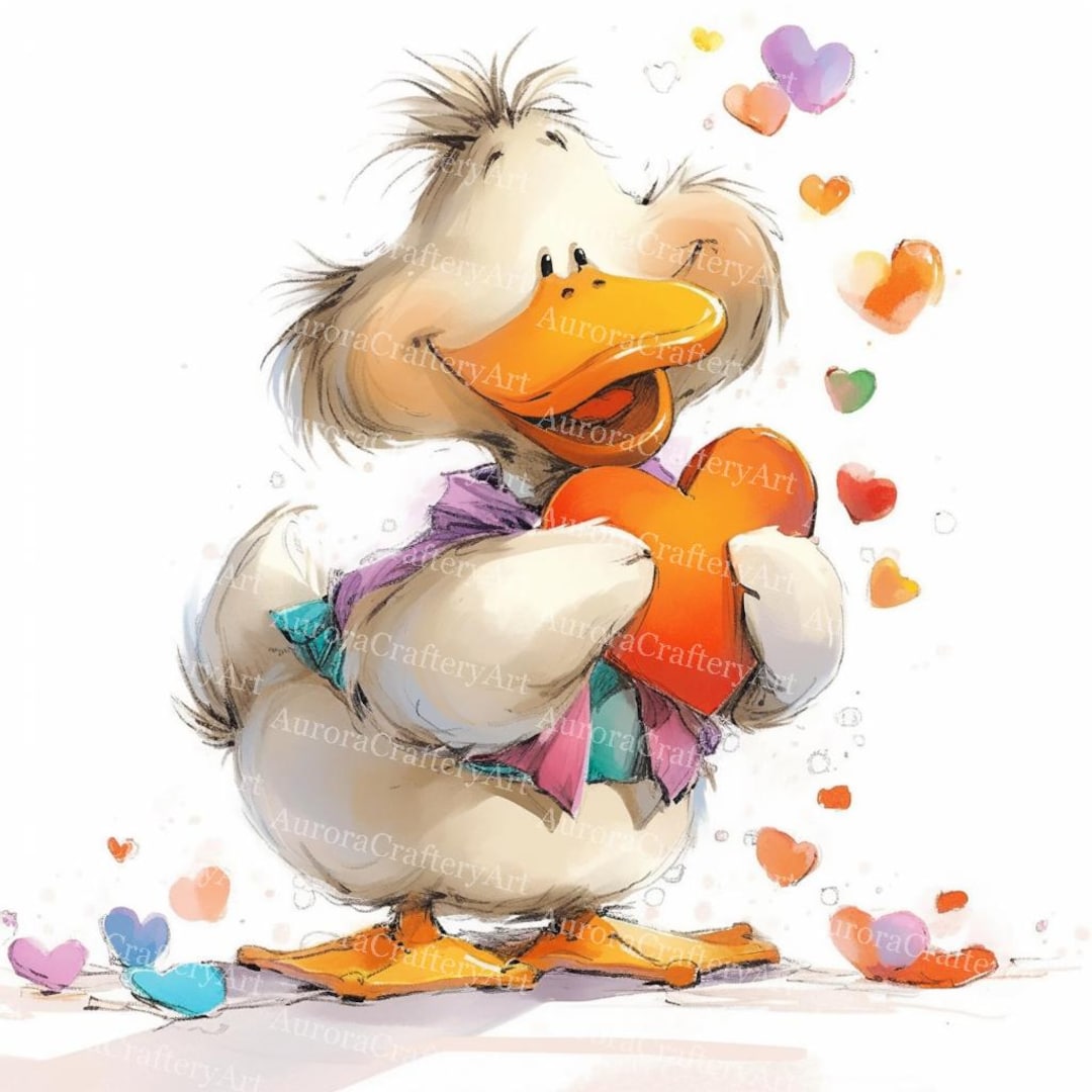 18 Valentine Goose Clipart, Ducks With Hearts, Cute Romantic, Digital ...