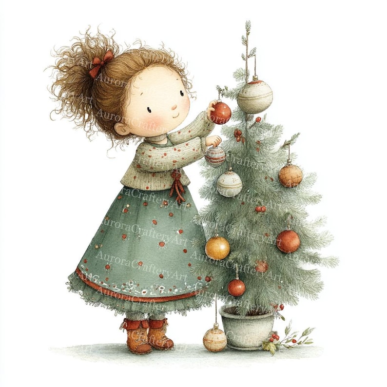 11 Christmas Little Girl Clipart, Christmas Tree, Christmas Card ...
