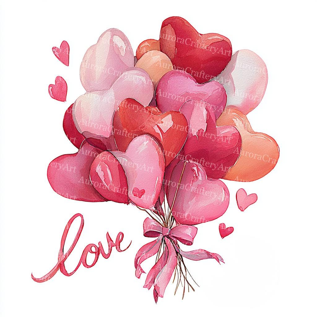 13 Valentine Day Balloons Clipart, Coquette Heart Balloons, Printable ...
