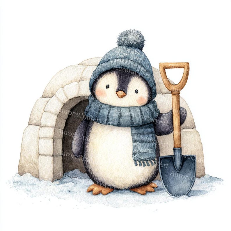 14 Watercolor Penguin Clipart: Christmas Holiday JPG Images (digital ...