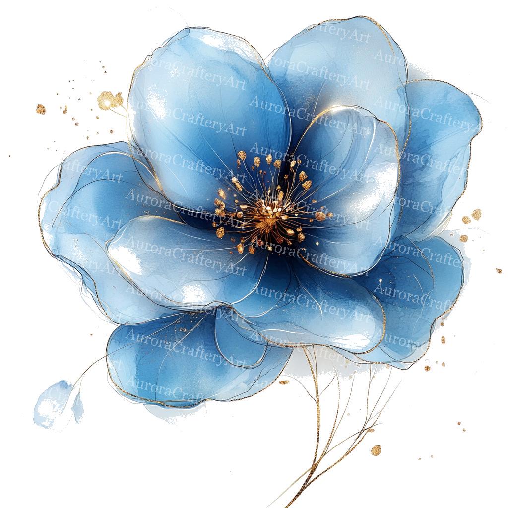 19 Abstract Blue Floral Clipart, Flowers Print, Card Making, Printable ...