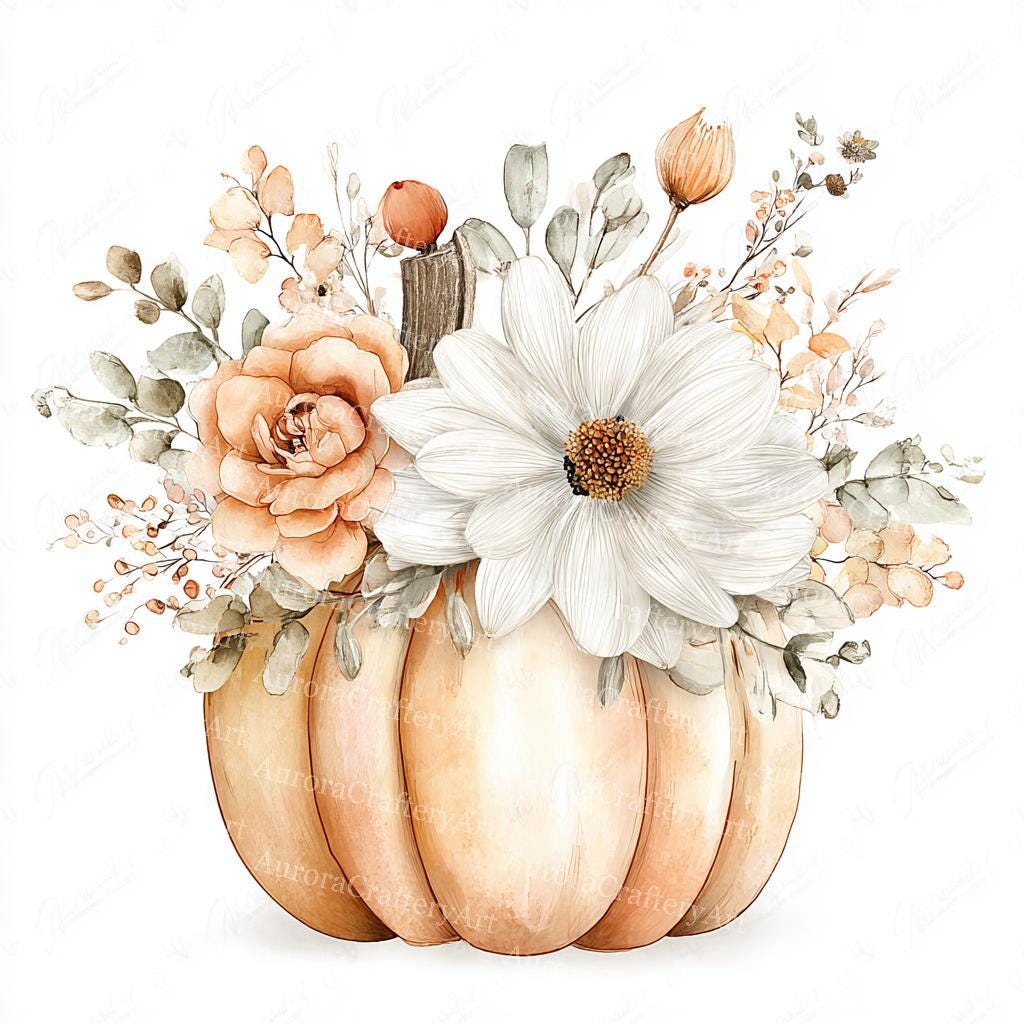 19 Floral Pumpkin Clipart, Fall Pumpkin Bouquet, High Quality JPG ...