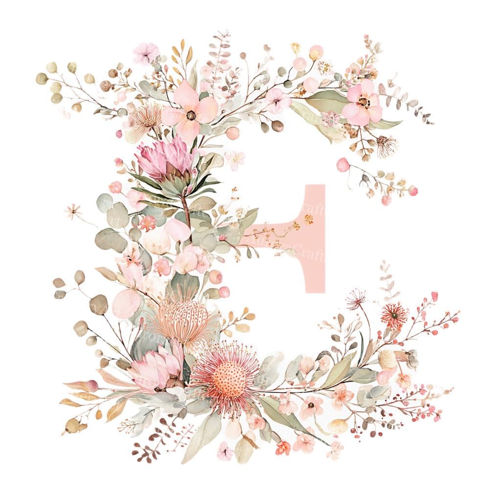 26 Floral Alphabet Clipart, Pink Alphabet Clipart, Watercolor Floral ...