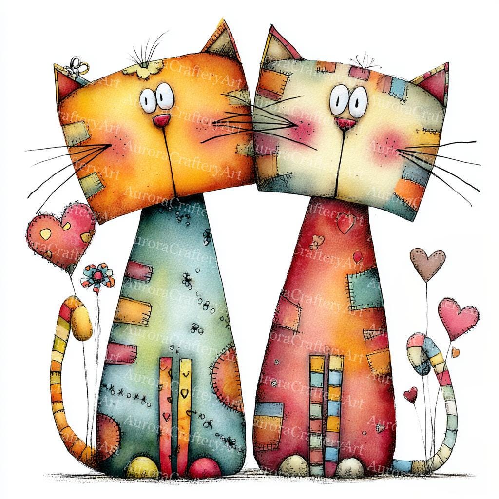 15 Quirky Valentine Cats Clipart, Funny Romantic Watercolor, Festive ...