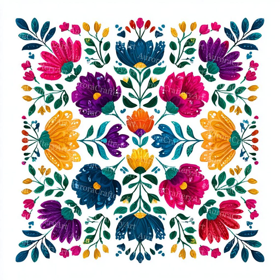 24 Mexican Fiesta Flowers Clipart, Vibrant Watercolor Otomi Floral ...