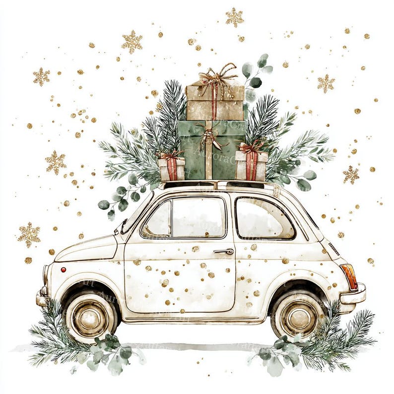 28 Christmas Car Clipart, Vinrage Retro Car, Santa, Sublimation ...