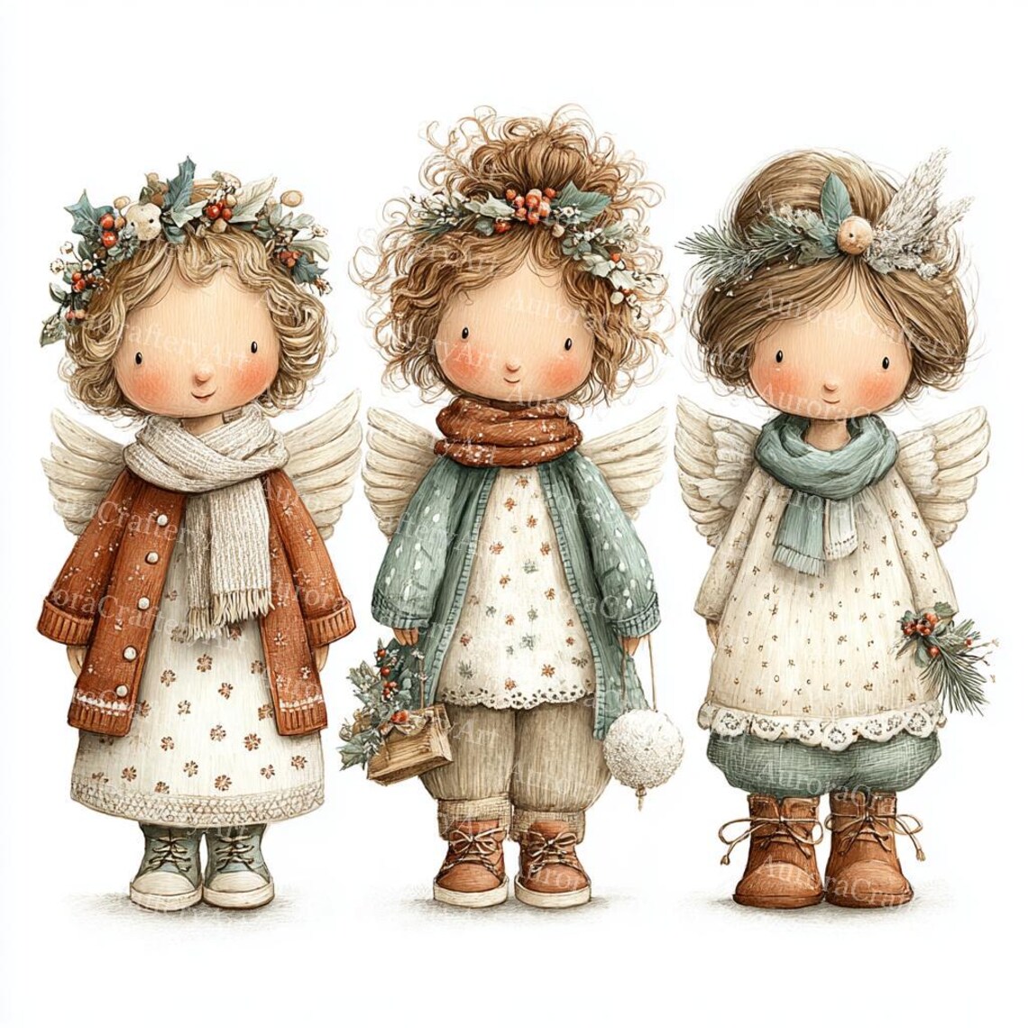 10 Whimsical Christmas Angels Clipart, Cute Holiday Graphics, Christmas ...