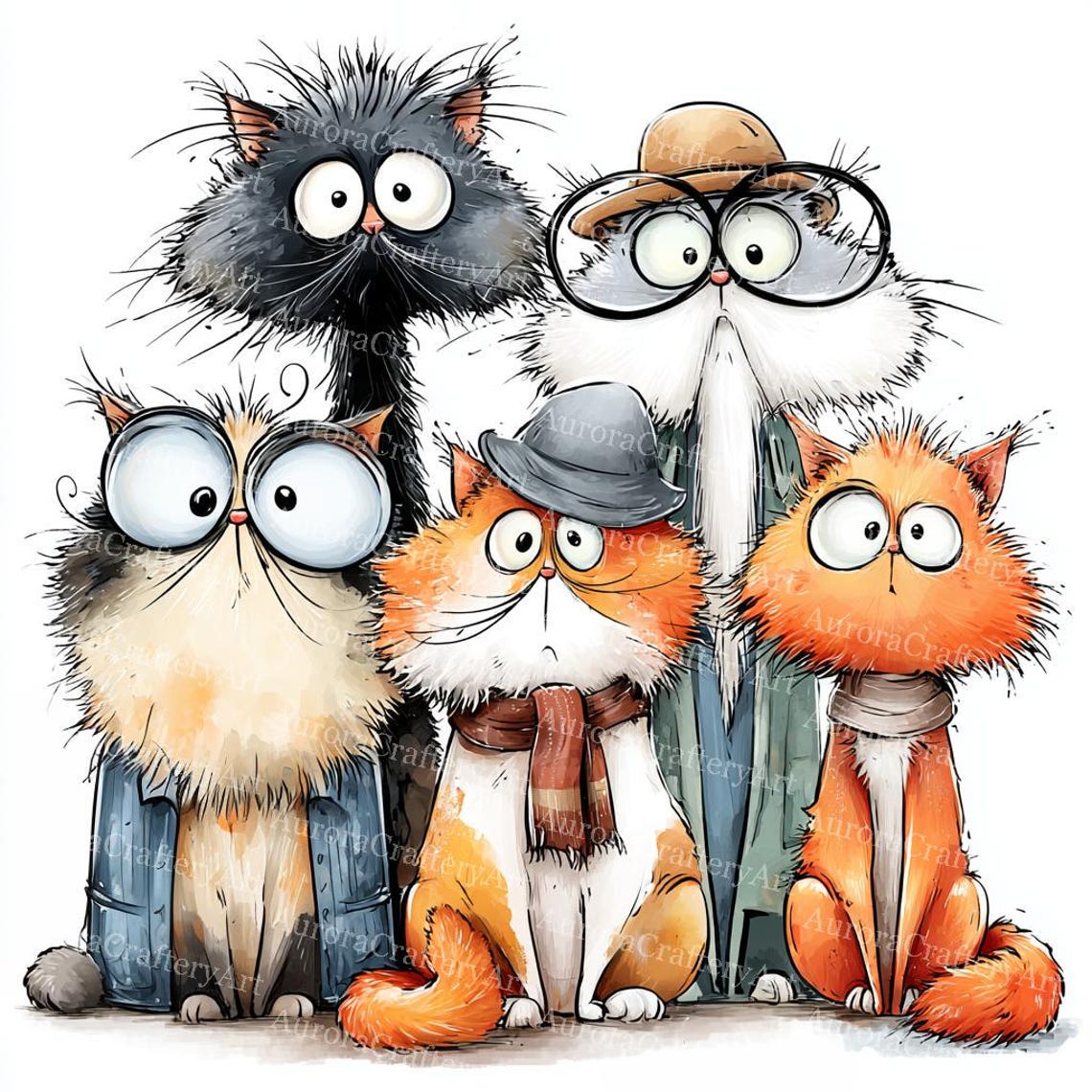 13 Quirky Cats Clipart, Whimsical Kitten Clipart, High Quality JPG ...