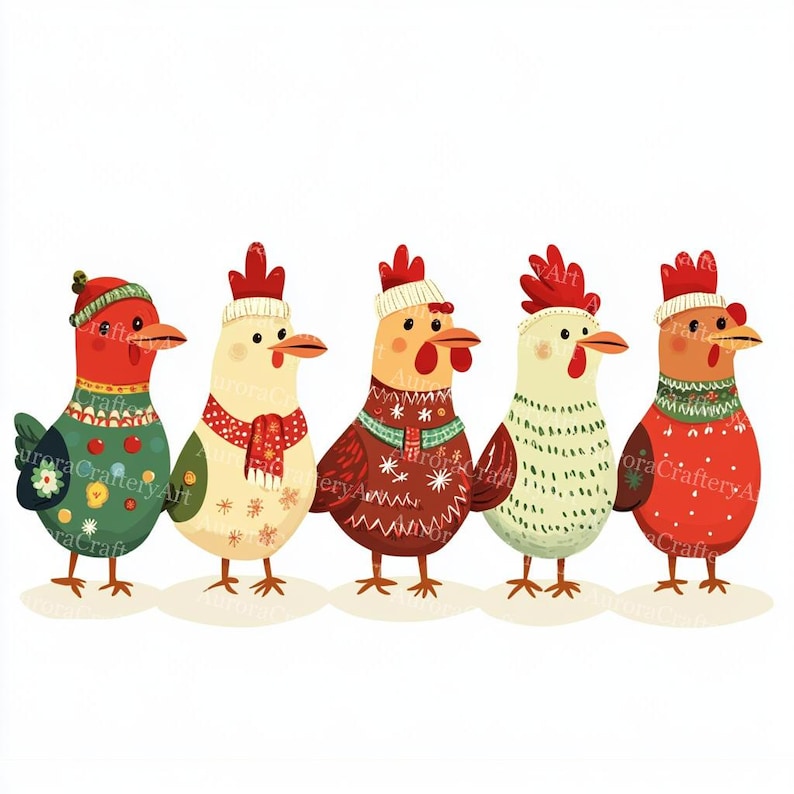 15 Funny Xmas Chicken Clipart, Christmas Chicken, Quirky Cartoon ...