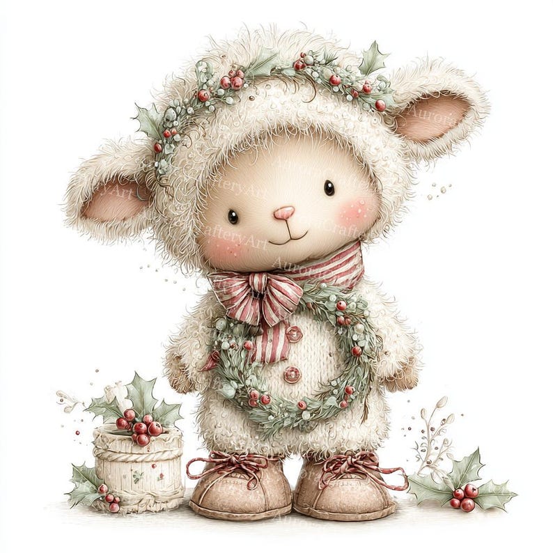 17 Cute Christmas Sheep Clipart, Holiday Lamb, Christmas Card ...