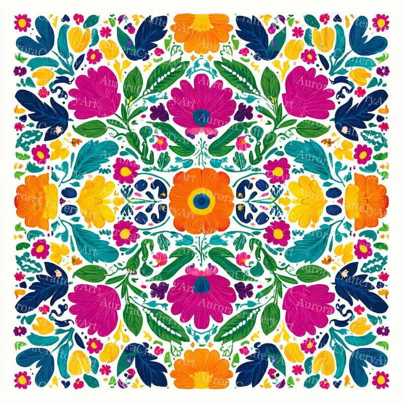 24 Mexican Fiesta Flowers Clipart, Vibrant Watercolor Otomi Floral ...