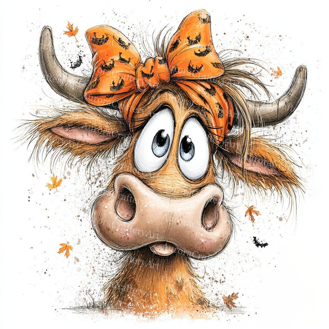 21 Quirky Highland Cow With Bow Clipart, Farm Cow Clipart, Funny Cow ...
