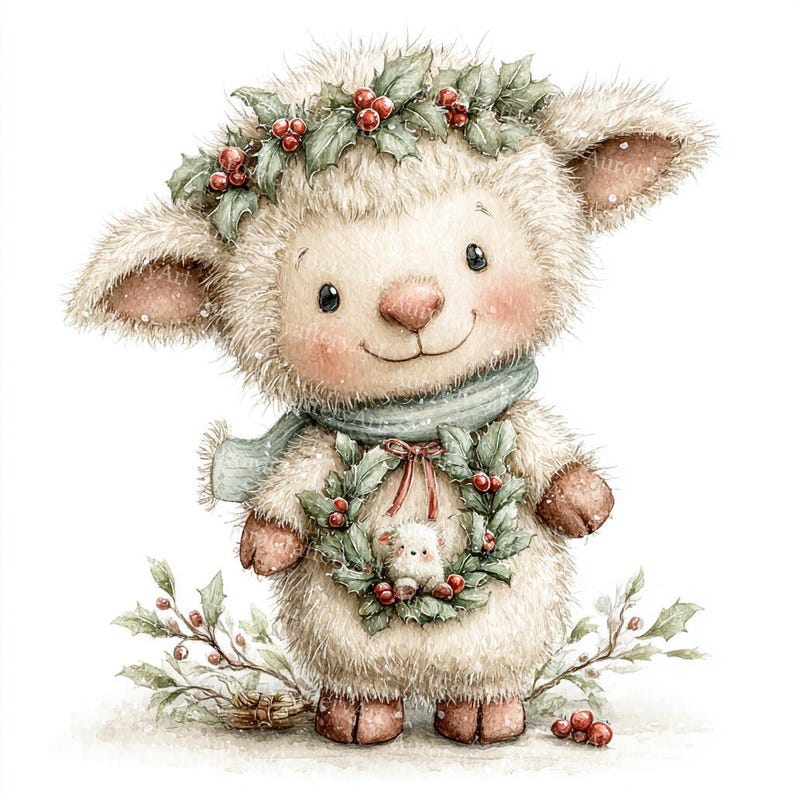 17 Cute Christmas Sheep Clipart, Holiday Lamb, Christmas Card ...