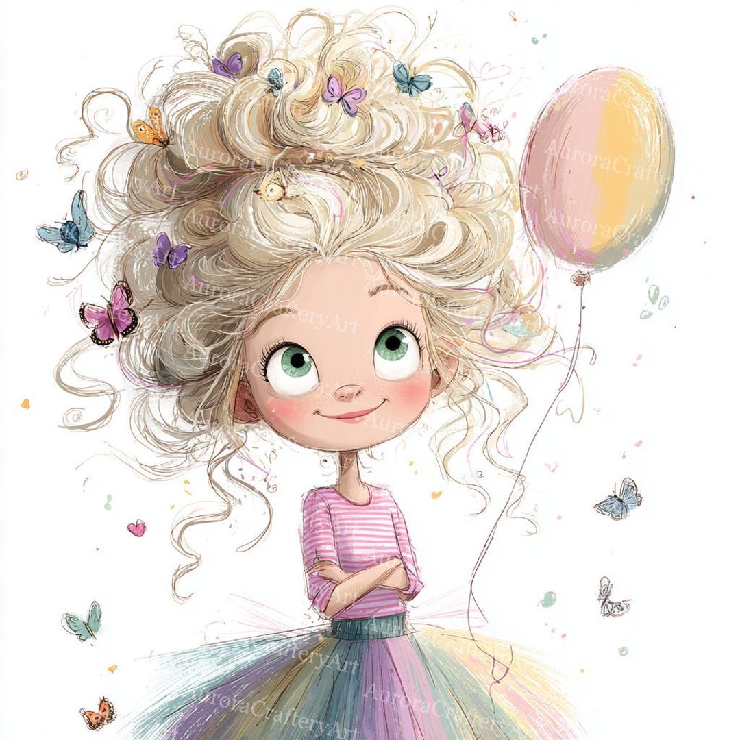 22 Quirky Little Girl With Butterfly Clipart, Quirky Girl, Baby Girl ...