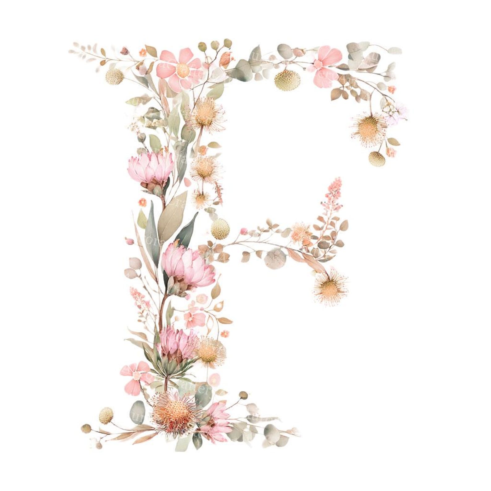 26 Floral Alphabet Clipart, Pink Alphabet Clipart, Watercolor Floral ...