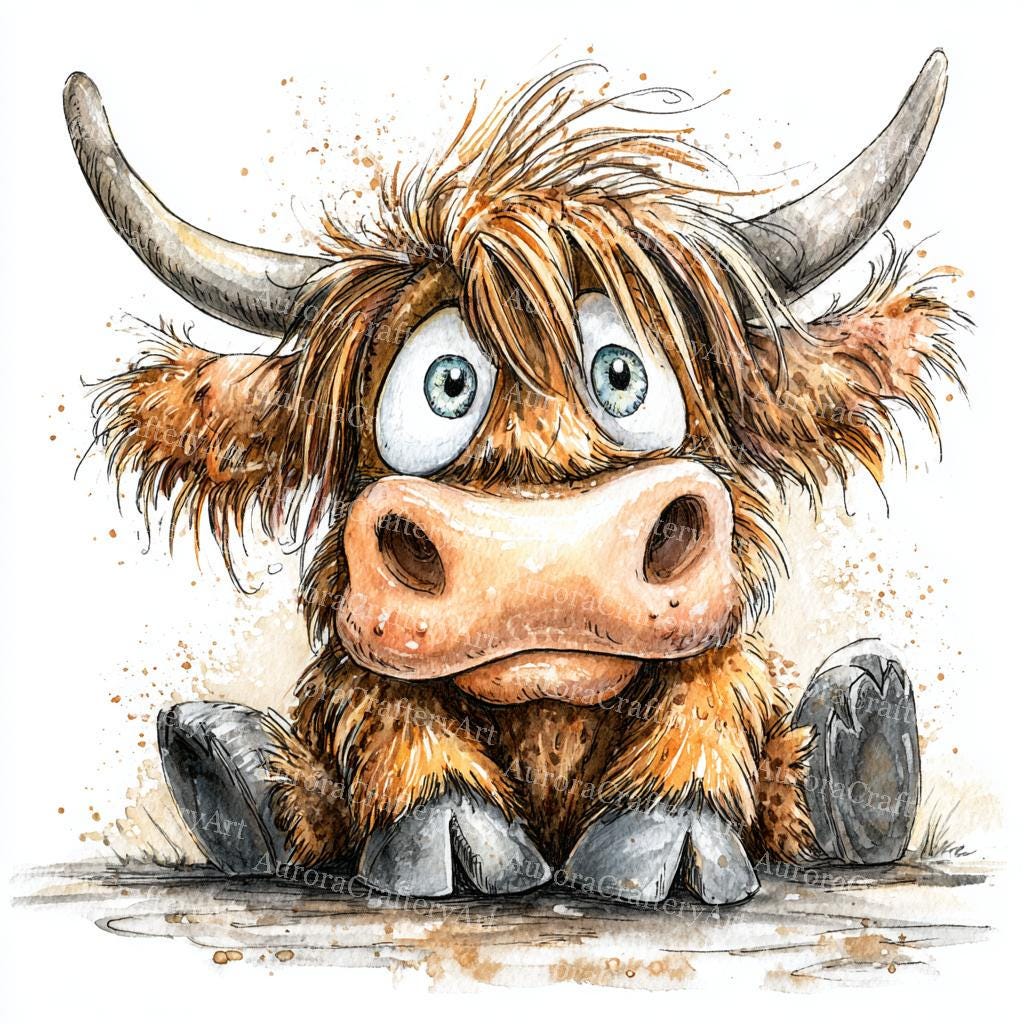 14 Quirky Highland Cow Clipart, Farm Cow Clipart, Funny Cow, Printable ...