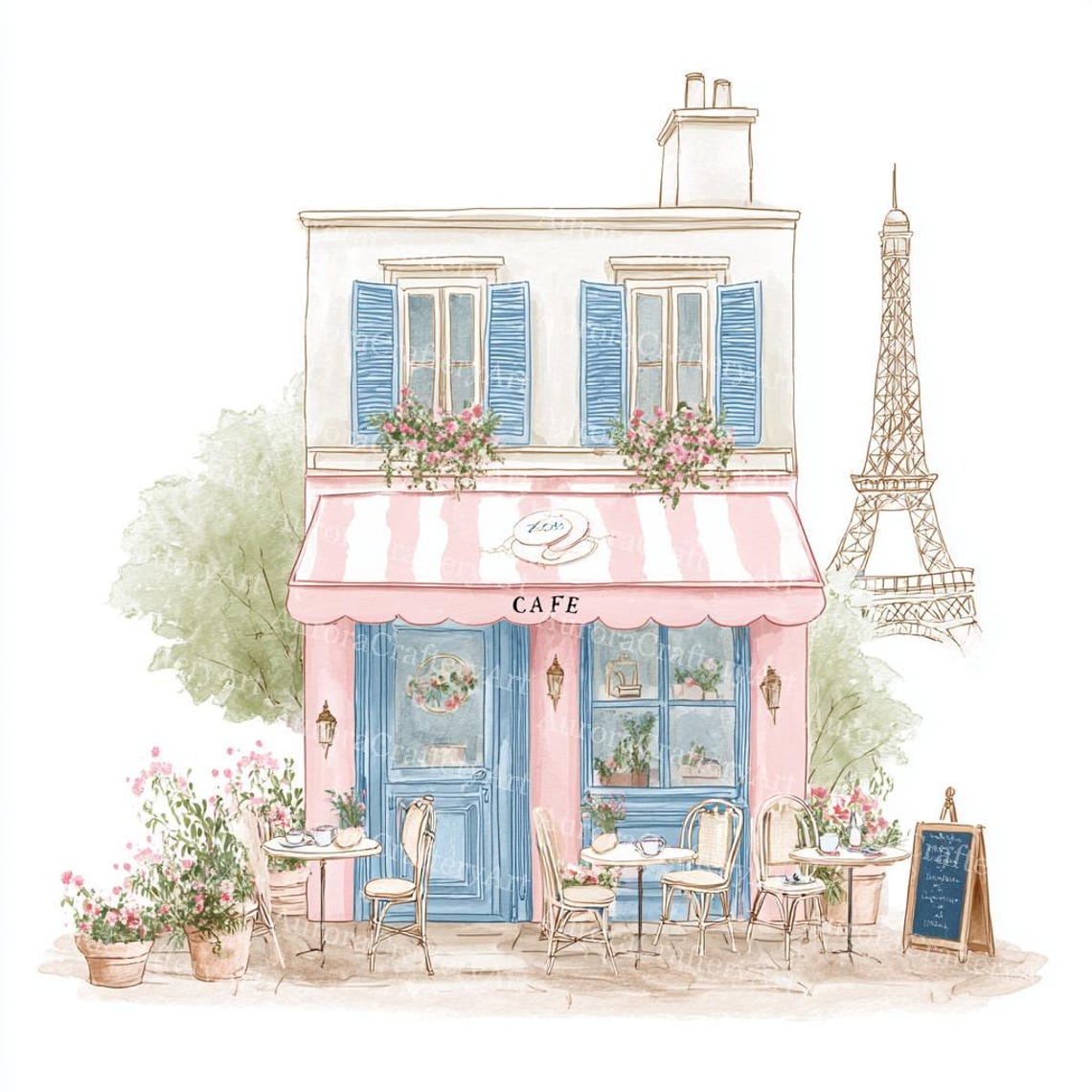 15 Paris Cafe Clipart: Watercolor Parisian Cafes, Travel Art (JPG ...
