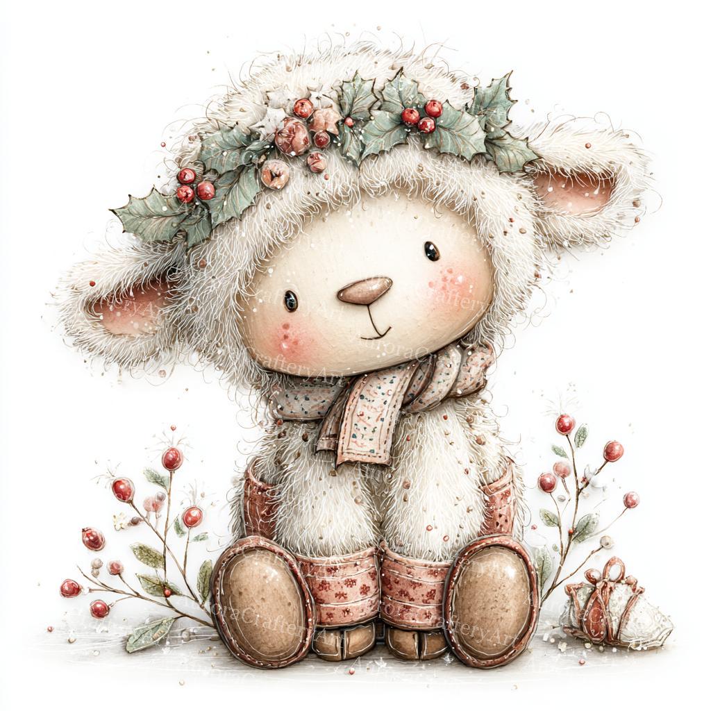 17 Cute Christmas Sheep Clipart, Holiday Lamb, Christmas Card ...